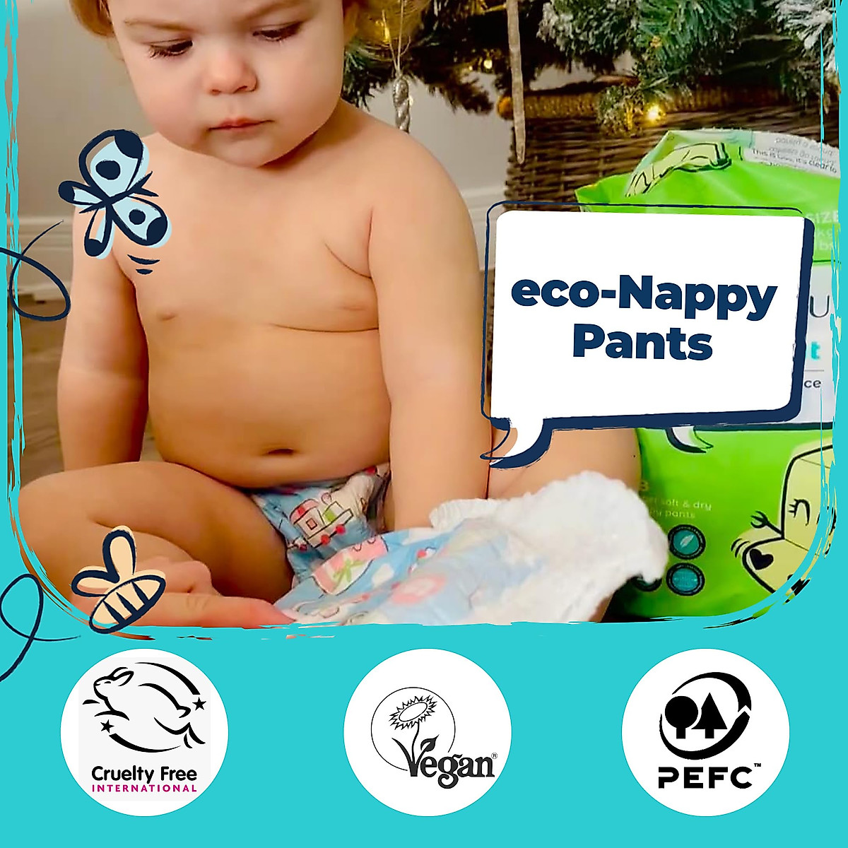 Mum & You Nappychat Premium Performance Eco Diaper Pants, Size 5 (20 diapers) Smart Tube Technology Leak Protection. 100% Recyclable. Hypoallergenic, Dermatologically-Tested. No Lotion, Perfume or Dye