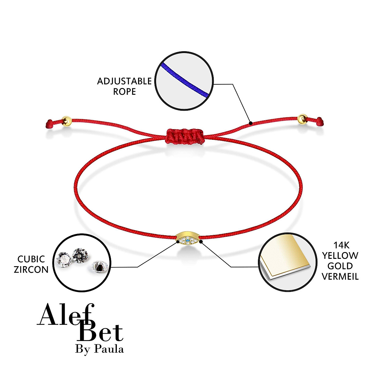 Alef Bet by Paula Red String of Fate Protection Bracelets With Sparkling Evil Eye for Luck and Blessings Unisex Design