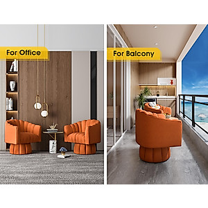 Accent Chair Mid Century 360 Degree Swivel Chair,Modern Lounge Sofa Round Barrel Chair with Wide Upholstered,Fluffy Velvet Fabric Chairs for Home Sofa Living Room/Bedroom/Waiting Room (Orange)