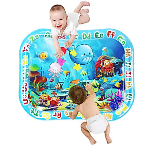 SUNSHINE-MALL Baby Play Water mat, Tummy Baby Toys with BB Call, Fun Early Development Activity Play Center for Newborn (100 x 80 cm), Blue