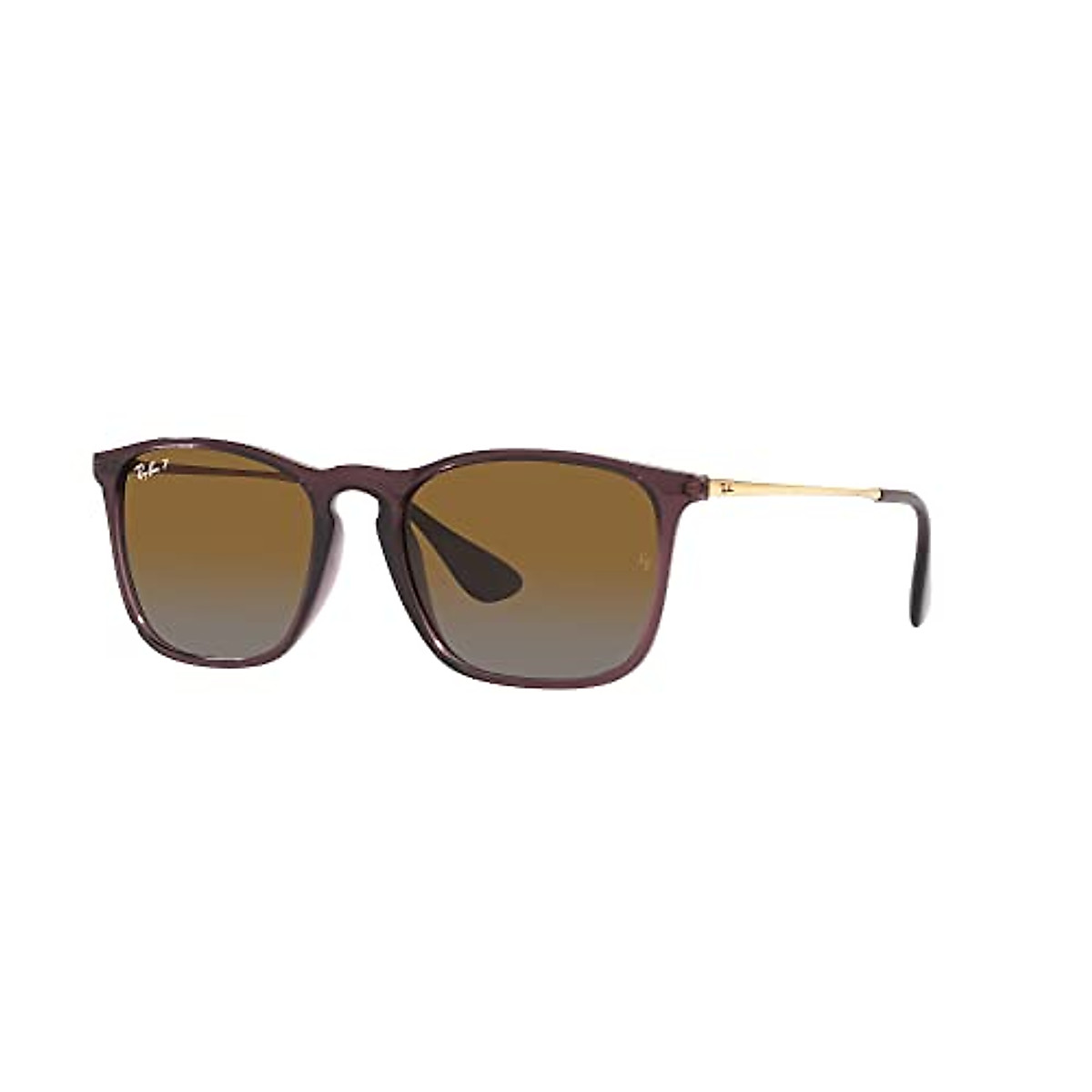 Ray-Ban Men's RB4187F Chris Low Bridge Fit Square Sunglasses, Transparent Brown/Grey Gradient Polarized, 54 mm