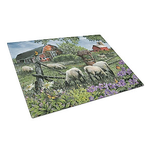 Caroline's Treasures PTW2026LCB Pleasant Valley Sheep Farm Glass Cutting Board Large Decorative Tempered Glass Kitchen Cutting and Serving Board Large Size Chopping Board