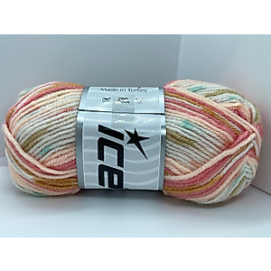 Salmon Mini Baby Design DK Yarn - Acrylic Wool Blend Self-Patterning Yarn 50 Gram, 142 Yards - Salmon, Amber Blue, White +