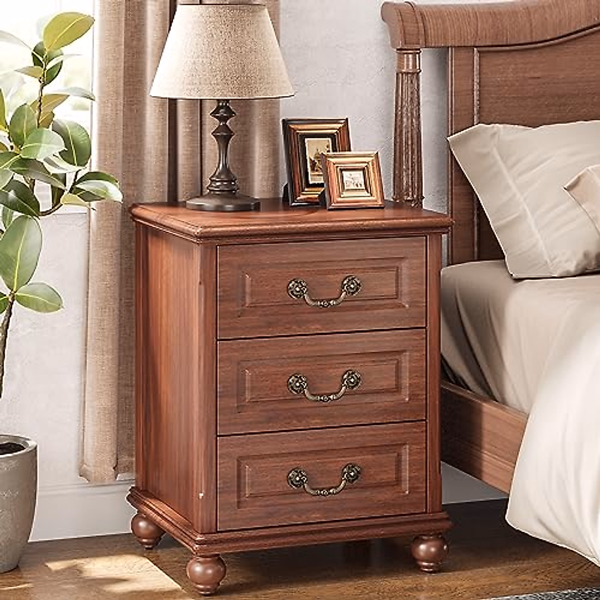 Tribesigns Traditional Nightstand, Mid-Century Night Stand with 3 Drawers, Antique Bedside Table Wood Side Table End Table for Bedrooms, 19.7x16.3x25.8 Inches, Easy Assembly (1PC, Cherry)