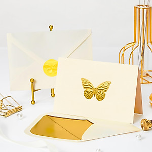 Crisky Embossed Gold Blank Greeting Cards with Envelopes & Stickers 25 Pack Butterfly Note Cards Bulk for Birthday, Baby Shower,Bridal Shower, Wedding, Graduation Blank Inside