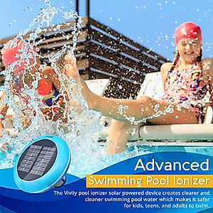 Vivlly Solar Pool Ionizer, Cleaner, and Purifier Restores Clear, Chlorine-Free Water, Long Lasting Anode for 35,000 Gallons, Natural Shock for Swimming Areas, Smart Replacement