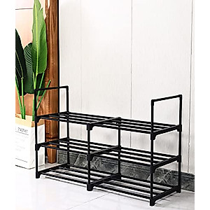 Pyladea 3 Tiers Shoe Rack 12-24 Pairs, Black Sturdy Shoe Organizer for Closet, Shoe Storage