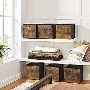SONGMICS Storage Cubes, 12-Inch Fabric Bins, Set of 6, Closet Organizers for Shelves, Foldable, Oxford Fabric and Non-Woven Fabric Boxes for Clothes, Rustic Brown and Black URFB102B01