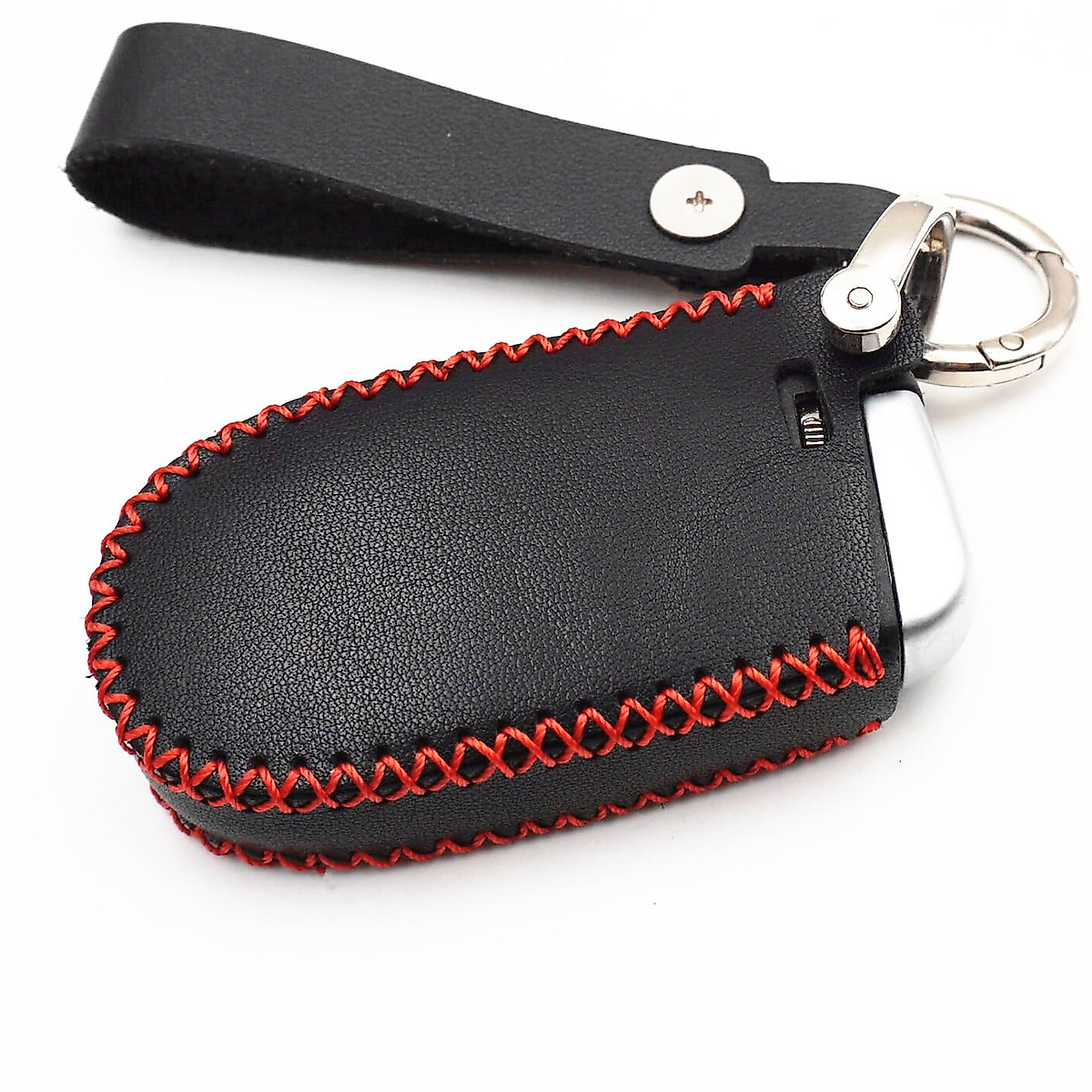 WFMJ Black Leather for Jeep Grand Cherokee Dodge Charger Challenger Dart Durango Journey Chrysler 300 5 Buttons Smart Remote Key Fob Case Cover Chain (type1)