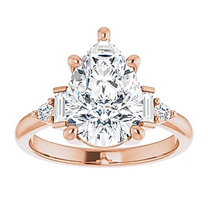 14K Gold Handmade 5 CT Pear Cut VVS1 Colorless Moissanite Engagement Rings for Women Bridal Set Moissanite Wedding Rings for Gifts (Rose Gold, 6.5)