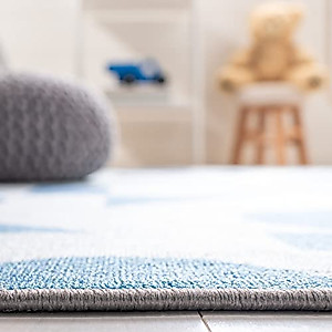 Safavieh Kids Playhouse Collection Machine Washable Slip Resistant 7'9" x 10' Grey/Blue KPH222F Abstract Distressed Playroom Nursery Bedroom Area Rug