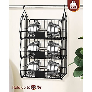 REFLYING 3 Tier Foldable Closet Organizer, Closet Organizers and Storage with 4 S Hooks,Kids Closet Organizers and Storage,Closet Hanging Basket,Metal Drawers for Closet,Black