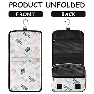 POFATO Dragonflies Ginkgo Leaves Travel Toiletry Bag Cosmetic Makeup Bag for Women Men Hanging Hook Wash Toiletries Portable Toiletry Bags Organizer