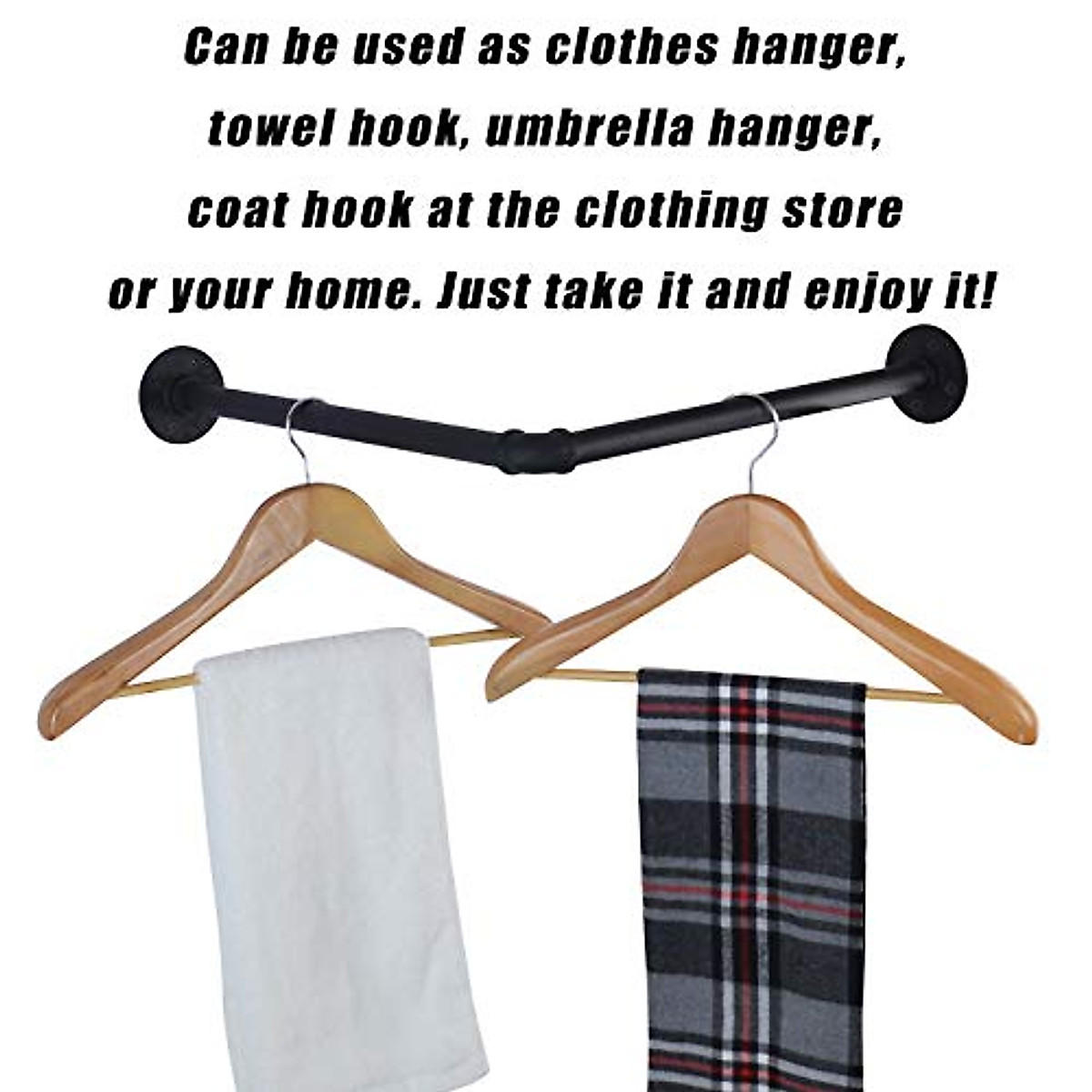 AddGrace Industrial Pipe Garment Rack Iron Wall Mounted Right Angle Corner Clothing Rack with Screws DIY Home Storage Display (Black) 18.1"