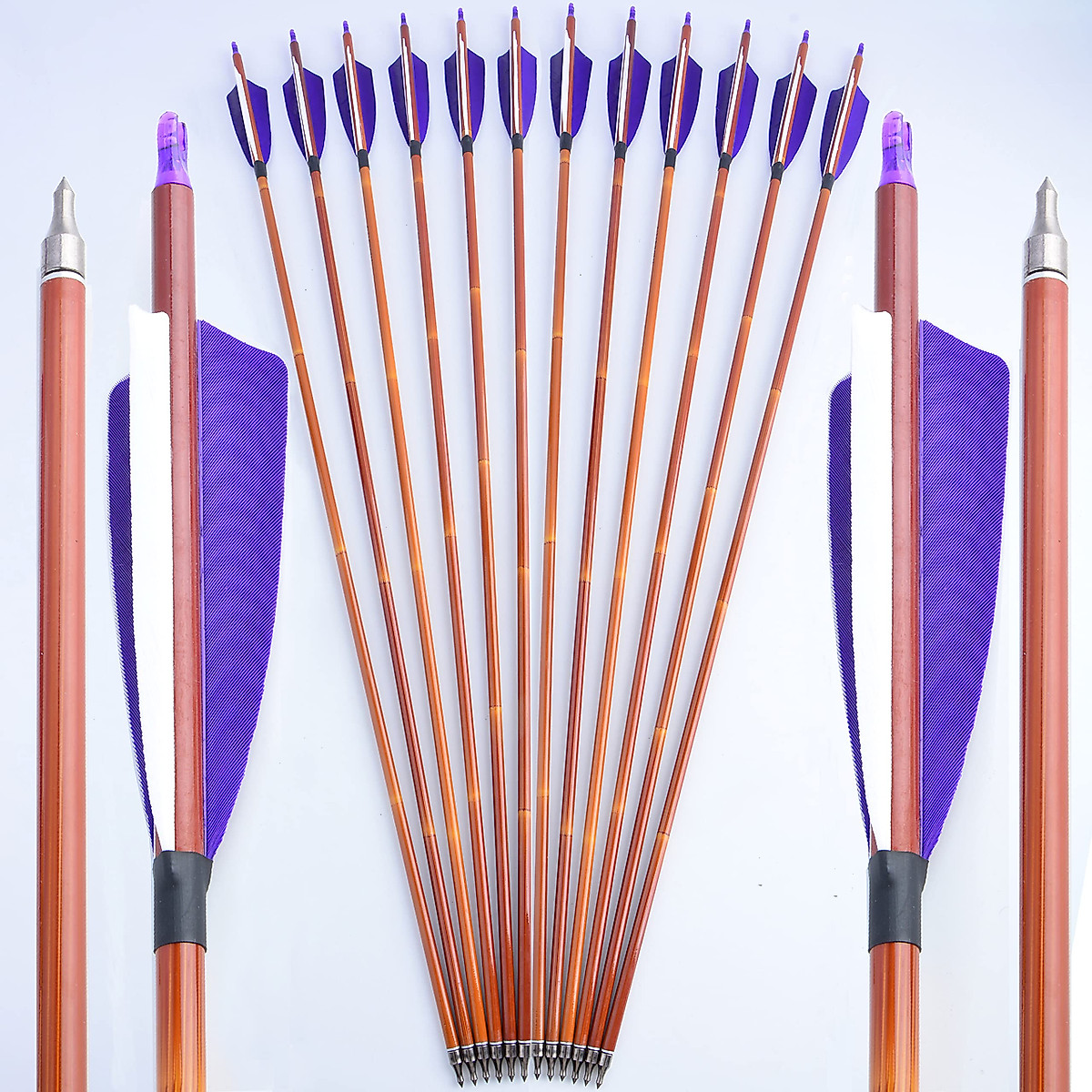 AMEYXGS 30inch Carbon Arrows Hunting Aiming Practice Arrows Spine 500 with 4inch Shield Turkey Feather Detachable Arrowhead for Recurve Compound Bow Longbow 12pcs (12Pcs Purple)