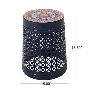 Christopher Knight Home Justin Outdoor Lace Cut Side Table with Tile Top, Dark Blue