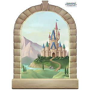 Romantic Fairy Tale Princess Castle Window Girl Room Decor Sticker Decorations for Kids Bedroom Small Mural Wall Decal Nursery Toddler Playroom Birthday Gift (14” x 22”)