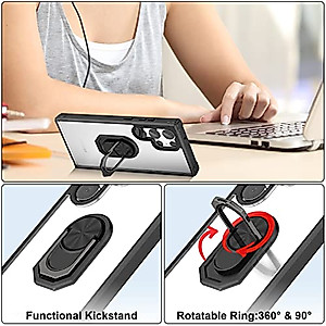 AOCOCEN Design for Galaxy S23 Ultra Case, Clear Crystal Hybrid Protective Rugged Case Cover [Ring Holder Kickstand][Magnetic Car Mount Feature] for Samsung Galaxy S23 Ultra 5G(Clear+Black)