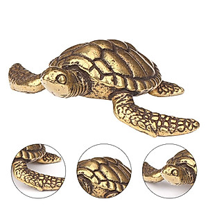 Wakauto Brass Feng Shui Statue Turtle Statue Wealth Figurine Gold Desk Home Indoor Outdoor Decorative Collectible Paperweights Gifts