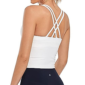 HeyNuts Longline Zeal Sports Bras for Women, Medium Impact Wirefree Yoga Bras Padded Workout Tank Tops Crisscross Back Crop Tops White S