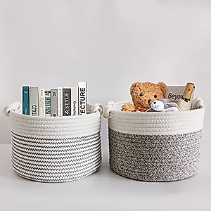 Small Woven Basket,Round Cotton Rope Shelf Storage Basket,Decorative Round Bin for Nursery Bedroom Bathroom,Cute Cat Dog Toy Organizer Basket,10 x 10 x 7 inch Empty Gift Basket