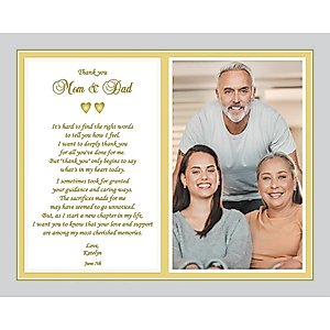 Poetry Gifts Thank You Card for Parents for Your Wedding, Graduation, 8x10 Inch Print Personalized With Names and Photo