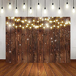 Mocsicka Rustic Wood Photography Backdrop Glitter Lights Vintage Wooden Backdrops 7x5ft Rustic Wedding Birthday I do BBQ Baby Shower Bridal Shower Background Party Studio Props