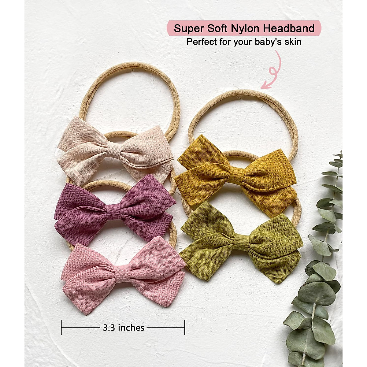 Cherssy Baby Girl Headbands and Hair Bows, 10pcs Stretchy Nylon Hairbands for Newborn, Infant, Toddlers