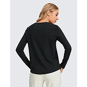 CRZ YOGA Pima Cotton Workout Long Sleeve Shirts for Women Athletic Crewneck Yoga Casual Tops Plain T-Shirt Black Large