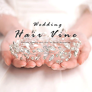 EARENT Bride Wedding Crystal Hair Vine Bridal Long Headband Wedding Hair Piece Rhinestone Hair Accessories for Women and Girls (Silver)
