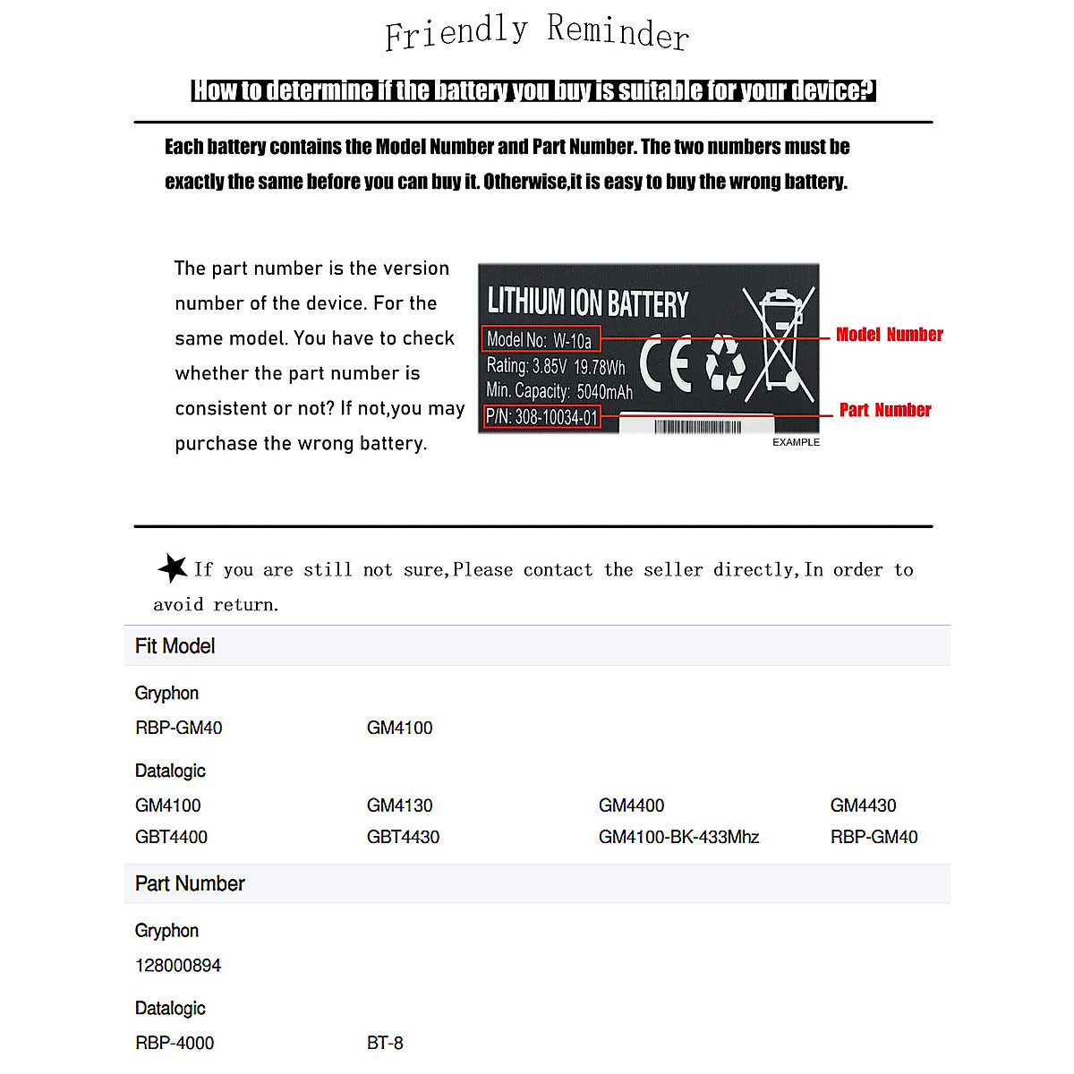 RBP-4000 BT-8 Battery Replacement for DATALOGIC GBT4400 GBT4430 GM4100 GM4100-BK-43hz GM4130 GM4400 GM4430GRYPHON GM4100 RBP-GM40 DATALOGIC BT-8 BP-4000 Battery