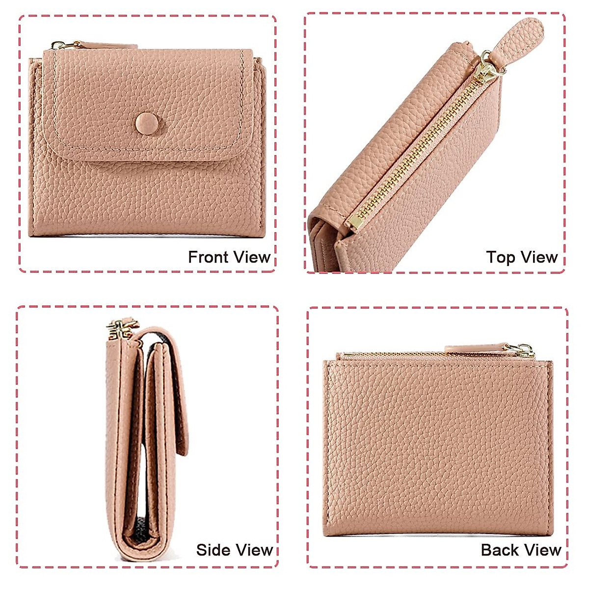 Sunwel Fashion Women's Small Zipper Bifold Wallet Card Holder ID Window Purse Zip Coin Pouch for Ladies