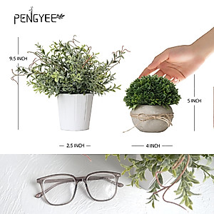 PENGYEE 4 Pack Small Fake Plants, Artificial Plants Indoor for Home Decor, Small Faux Plants Indoor, Fake Plants in White Pot for Bathroom Bedroom Kitchen Office Farmhouse Room Shelf Decor