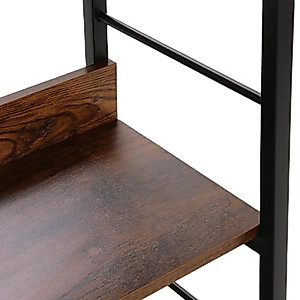 Himimi Industrial Bookshelf,Ladder Shelf 5 Tier Large Bookcases Floor Freestanding Storage Rack Leaning Book Shelves,Plants Flower Stands with Metal Frame for Living Room, Home Office, Rustic Brown