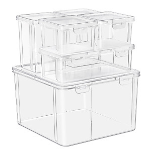 Sorbus 6 Piece Art Supply Storage Organizer - Stackable Plastic Storage Bins Set for Organizing Yarn, Ribbon, Crafts, Beads, Craft Supplies - Organizer Storage Boxes with Hinged Lids - Variety Pack
