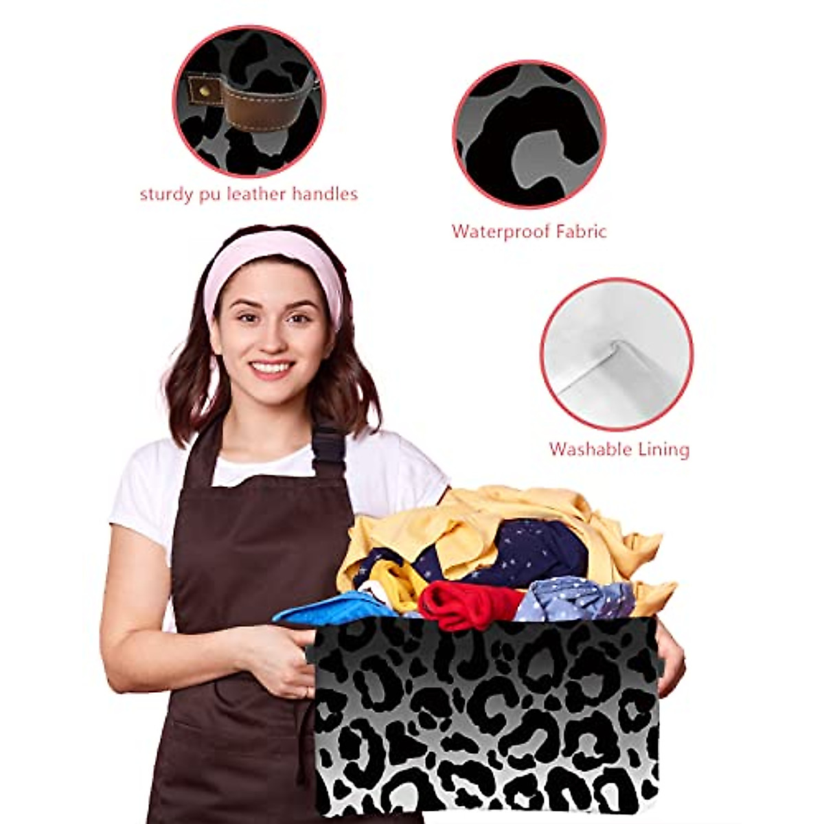 Large Capacity Storage Bins Ombre Leopard Print Black White Gradient Storage Cubes, Collapsible Storage Baskets for Organizing for Bedroom Living Room Shelves Home 15x11x9.5 In