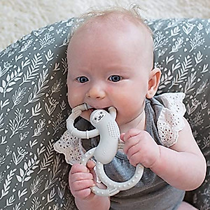 Dr. Brown's HappyPaci 100% Silicone Pacifier, Flexees Beaded Teether Rings, and Lovey Pacifier Holder & Teether Clip, Grey Sloth