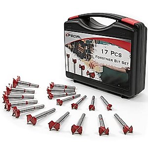 XPECIAL Forstner Bit Set 17 Pcs, 15-40mm Carbide Tipped Drill Bit Set, Wood Working Drilling Bits Sets, Red Anti-Rust and Anti-Corrosion Spray Paint Process