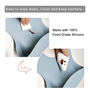 SmoreBaby 4pcs Baby Silicone Feeding Set Toddler Plates Bib Spoon Fork with Suction Utensils Toddlers Baby-Led Boys Girls Eating Supplies (Dust Blue, Dusty Blue