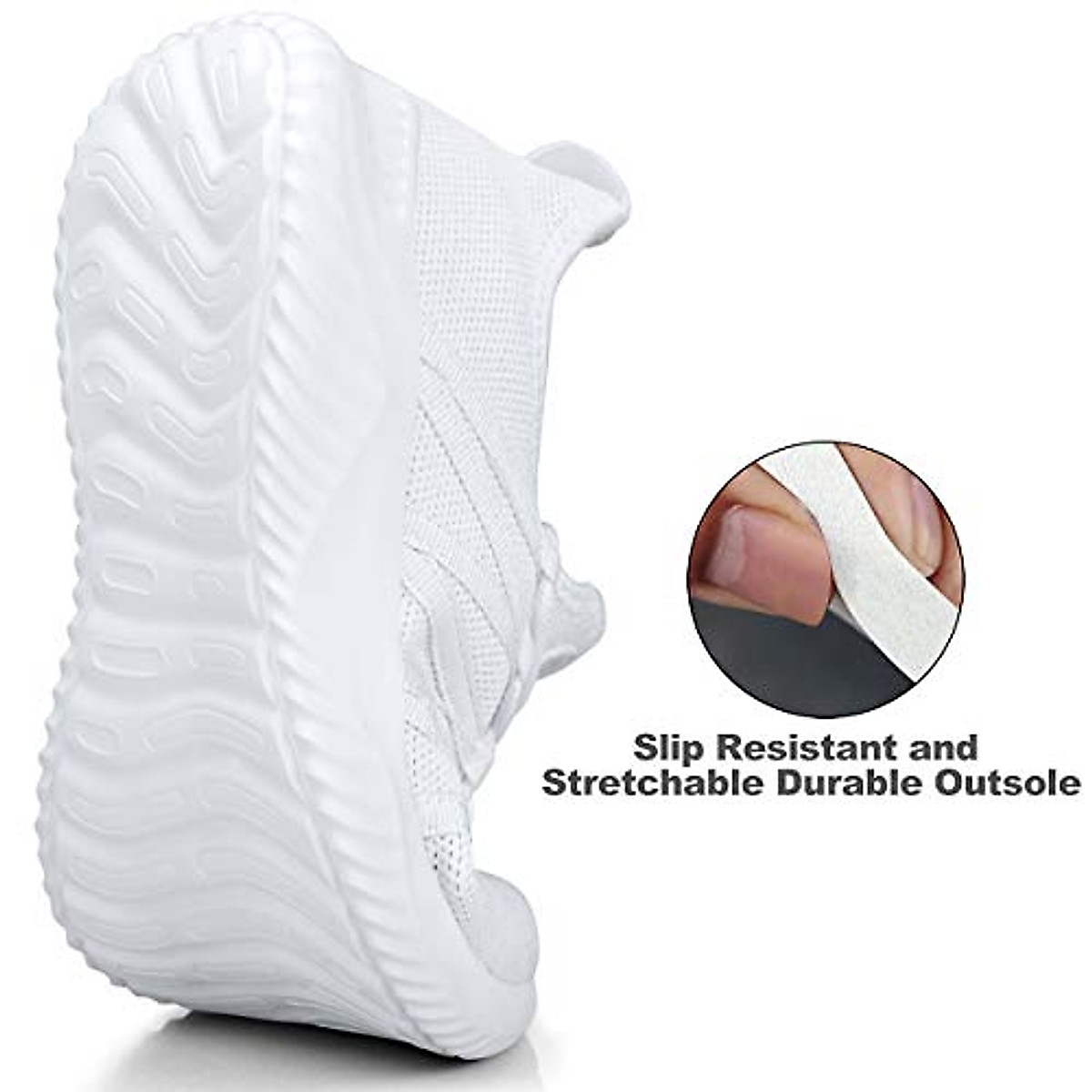 Feethit Womens Slip On Running Shoes Non Slip Walking Shoes Lightweight Gym Workout Shoes Breathable Fashion Sneakers All White Size 8.5