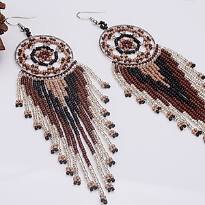 Tarsus Bead Earrings Dangle for Women Seed Bead Dream Catcher Women Hypoallergenic Beaded Native American(Gray)