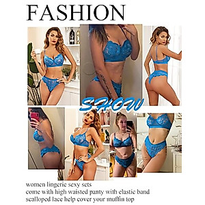 Avidlove Lacey Lingerie Set Plus Size Sexy Bra and Panty Set 2 Piece Outfits Underwired Dark Blue 3XL