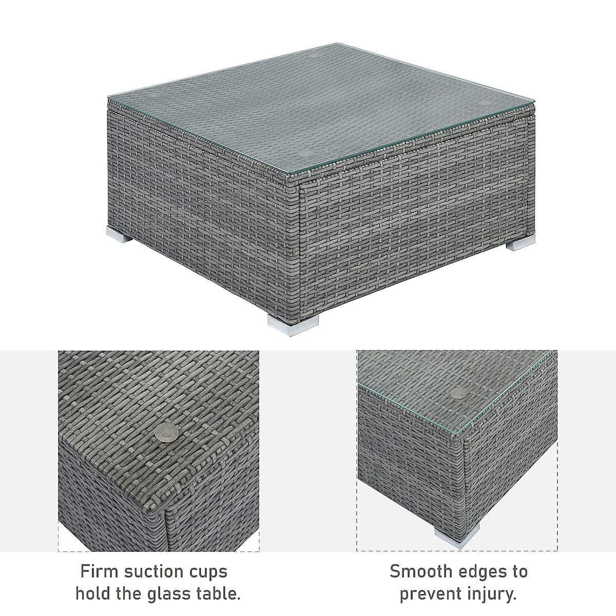 8-Pieces Outdoor PE Wicker Sectional Sofa Set, Outdoor Patio Furniture Sets with Coffee Table and Water Resistance Cushions, All-Weather Conversation Set for Garden Backyard Patio (Beige)