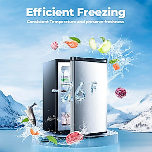 Electactic 3.0 Cu.ft Upright Freezer, Small Mini Freezer with Adjustable Thermostat, Removable Shelves, Reversible Single Door, for Bedroom/Home/Dorms/Apartment (Stainless Steel)