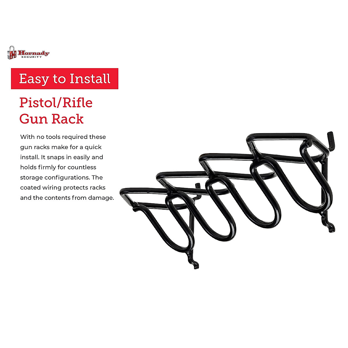 Hornady Square-Lok 4-Gun Rack. 95793 - PVC Coated Steel Racks Snap in Easily & Hold Firmly to Maximize Storage for Gun Accessories, Rifles, & Handguns - Quick Access Modular Pistol Rack for Gun Safes