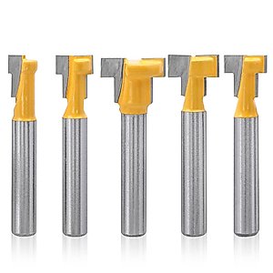 Mesee 5 Pieces T-Slot Router Bit Set, 1/4 Inch Shank T Slotting Keyhole Router Bits Woodworking T-Track Grooving Milling Cutter Tool for 5/16", 3/8", 1/2", 7/16", 5/8" Hex Bolts