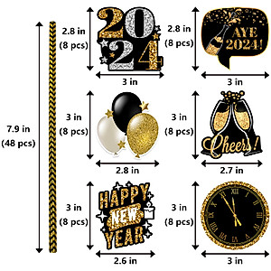 48PCS Happy New Year Straws 2024 – New Year’s Eve Striped Straws Party Supplies Decorations