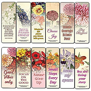 Creanoso Pretty Flower Inspirational Sayings Bookmarks (60-Pack) – Inspiring Inspirational Sayings Bookmarker Cards – Premium Stocking Stuffer Gift for Men, Women, Teens, Bookworms