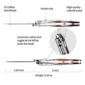 Casvno Pocket Knife stainless steel blade +wood handle for Hunting, Camping, Fishing, Hiking, Outdoor Activities Home Improvement