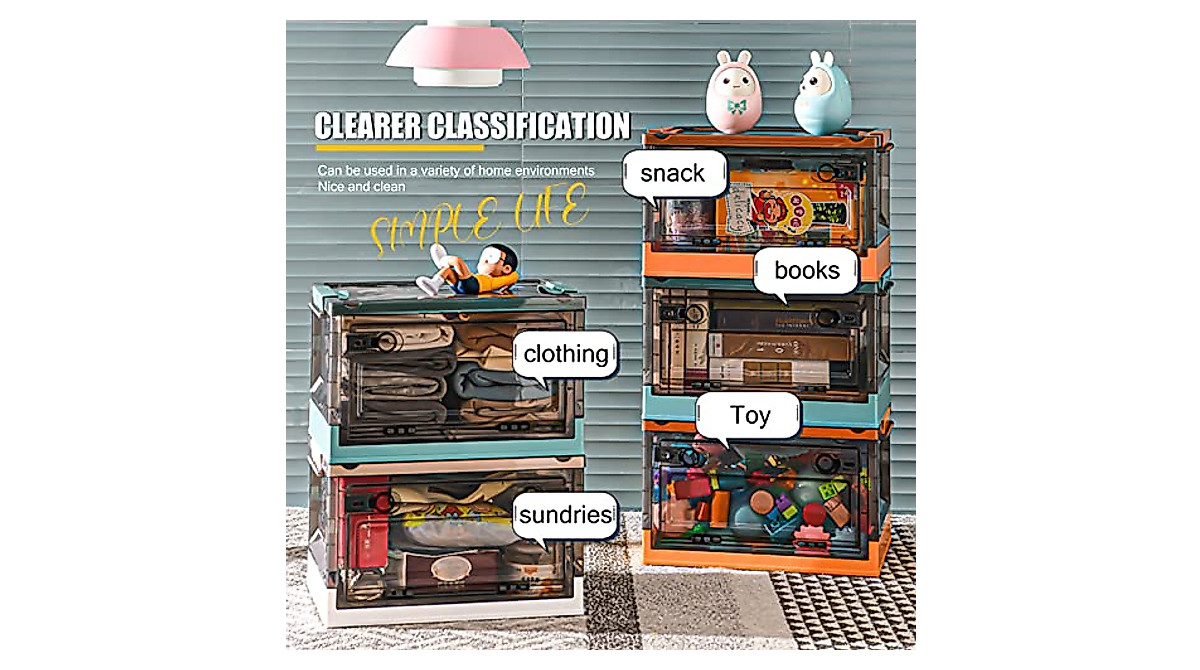 Stackable Foldable Plastic Storage Bins w/ Wheels (2-Pack)